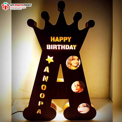 Customized A To Z Alphabet Big Wooden Name Board With Three Photos Mul ...