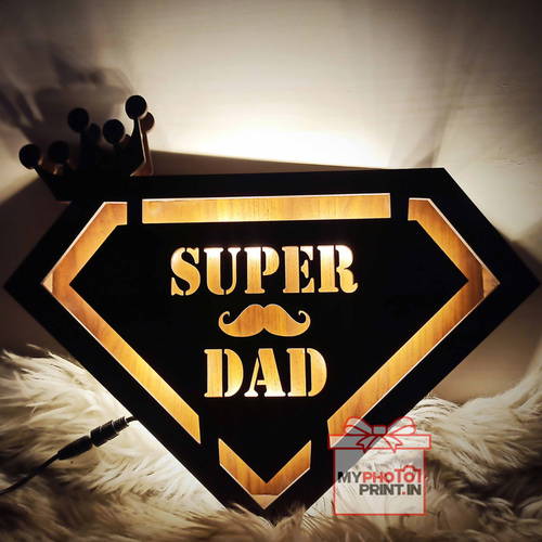 Customized Wooden Super Dad Led Frame With Your Text – MyPhotoPrint.in