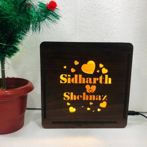 Customized Couple Name Heart Wooden Light Box – MyPhotoPrint.in
