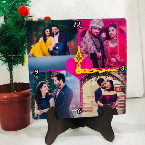 Customized Photo Table Clock | 4 Photos & Name/text – MyPhotoPrint.in