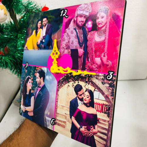 Customized Photo Table Clock | 4 Photos & Name/text – MyPhotoPrint.in