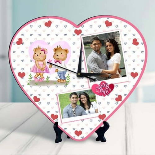 Customized Heart Shape With Clock 2 Photo – MyPhotoPrint.in