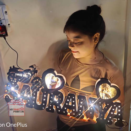 Customized Your Name Board With Two Photos Multicolor Led And Remote ...