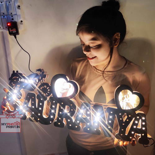 Customized Your Name Board With Two Photos Multicolor Led And Remote ...