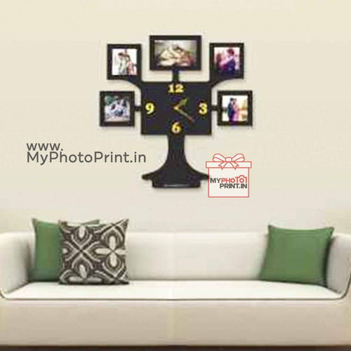 Personalized Tree Photo Wall Clock Frame With 5 Images – MyPhotoPrint.in