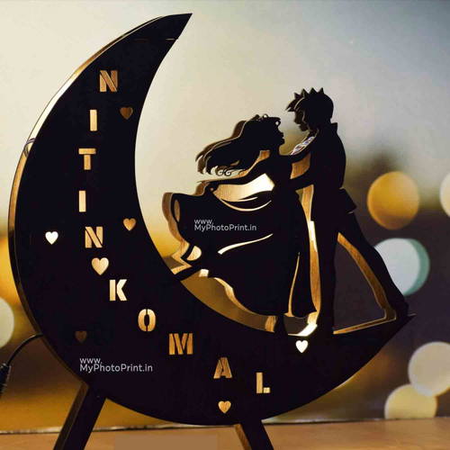 Customized Wooden Moon & Couple Led Board Multicolor Led And Remote ...